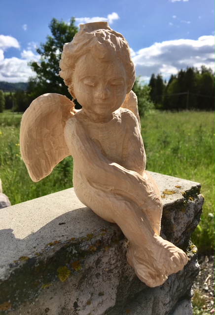 Engel sitzend, Rohling zum Schnitzen Lindenholz, 32 cm