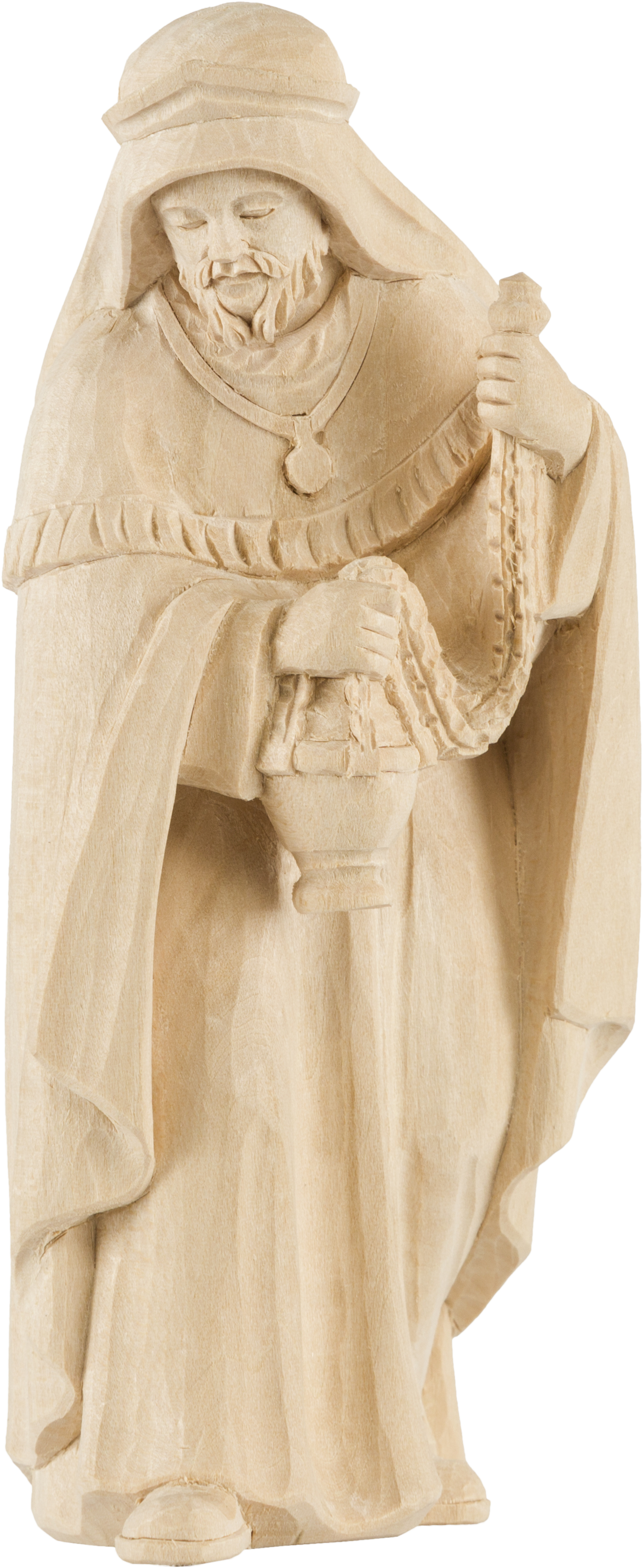 Allgäu Krippe, König stehend, Zirbe, Linde, hangeschnitzt